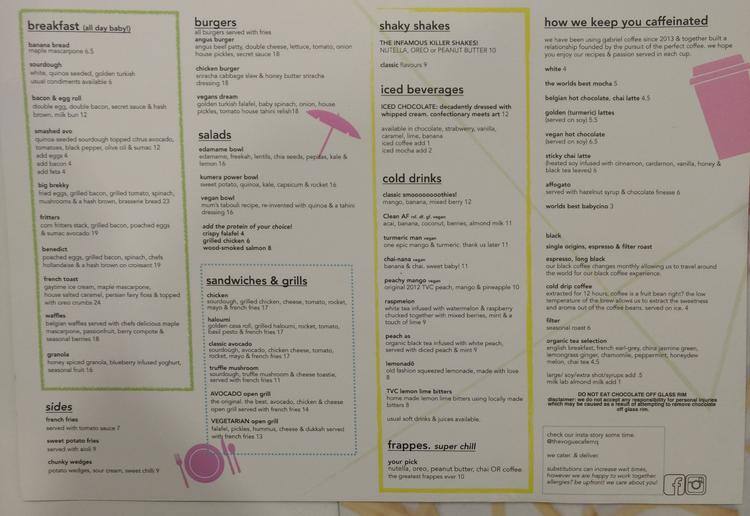 Menu at Vogue Cafe, Macquarie Park