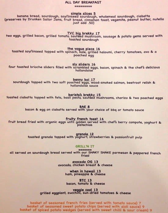 The Vogue Cafe Menu, Menu for The Vogue Cafe, Macquarie Park, Sydney ...