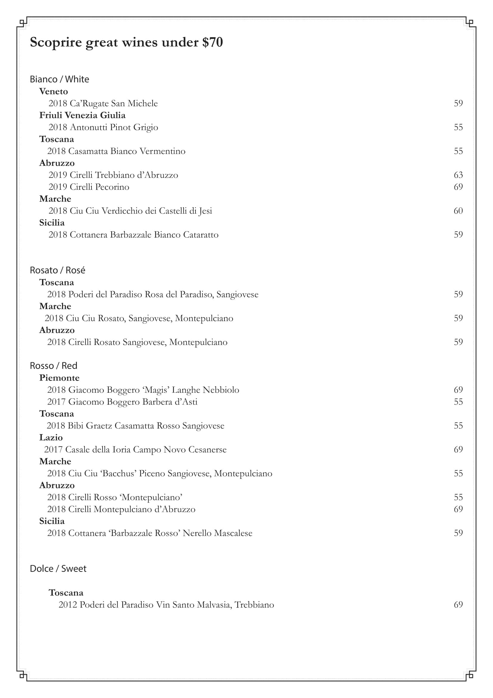 Menu at 1889 Enoteca restaurant, Woolloongabba