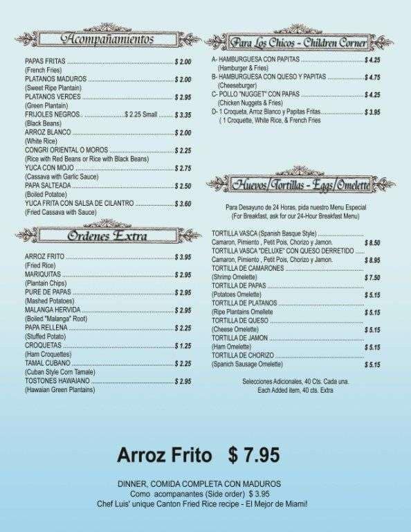 Menu at Chico's Restaurant, Hialeah, W 12th Ave