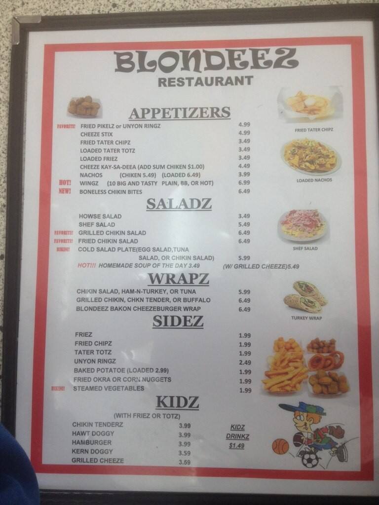 Menu at Blondeez Restaurant, Hickory, NC-127