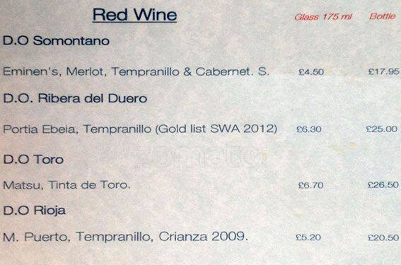 Menu at Sky Bar Waterloo H10, London