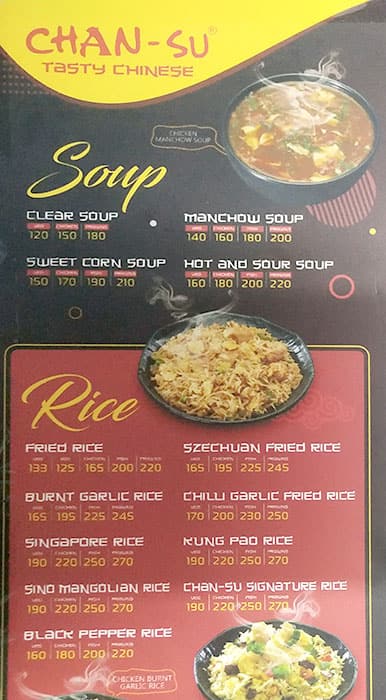 Menu of Chan Su Chinese, Borivali East, Mumbai
