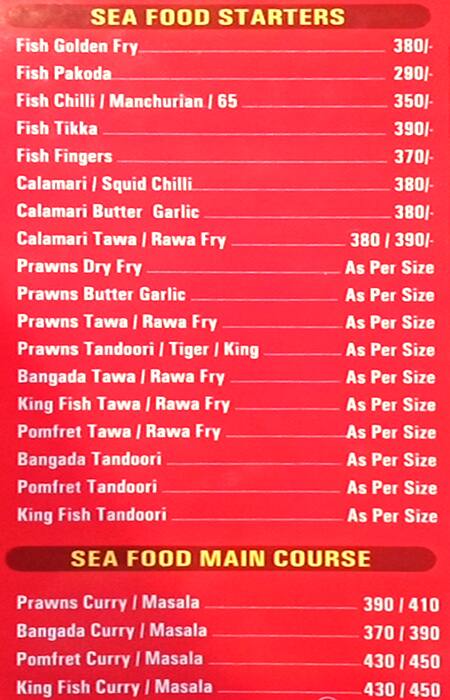 Menu at Chawla Dilliwala, Candolim