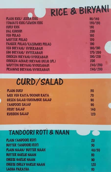 Menu at Chawla Dilliwala, Candolim