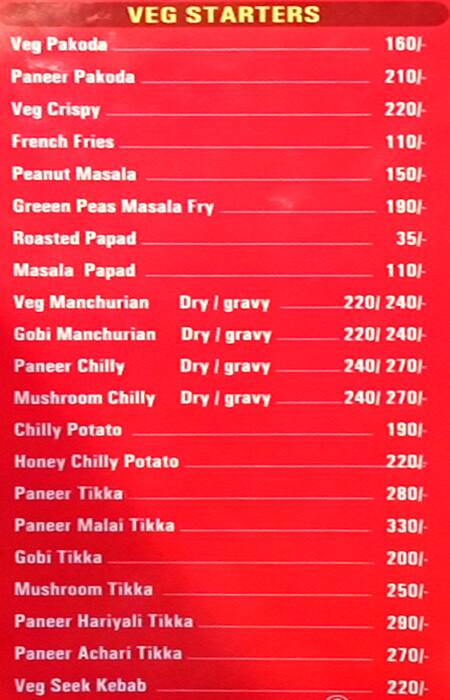 Menu at Chawla Dilliwala, Candolim