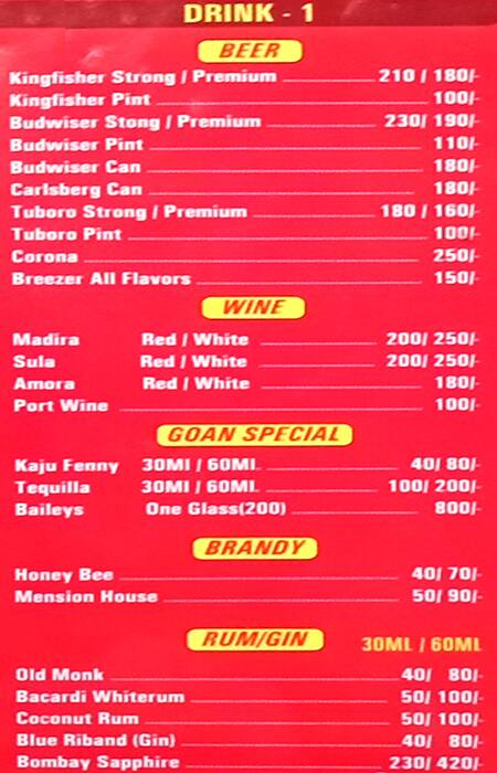 Menu at Chawla Dilliwala, Candolim