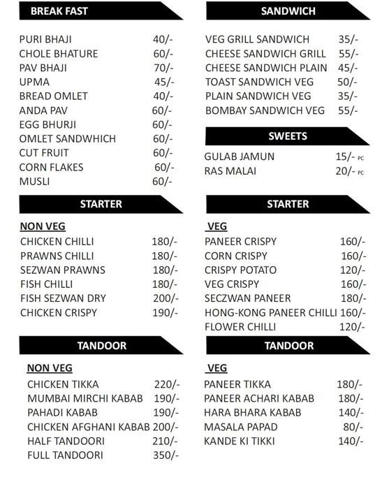 Menu of S Hariom Dish Delight, Near Andheri East Station, Mumbai