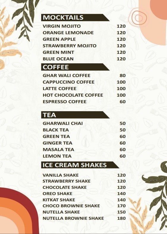 Menu of Essence Cafe, Rohini, New Delhi