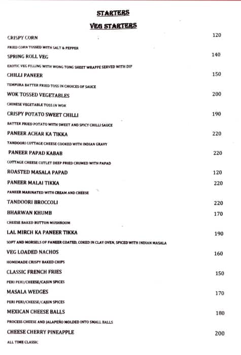 Menu of Crave Wings, CV Raman Nagar, Bangalore