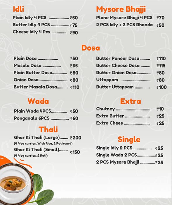Menu of Nashta Point, Saroor Nagar, Hyderabad