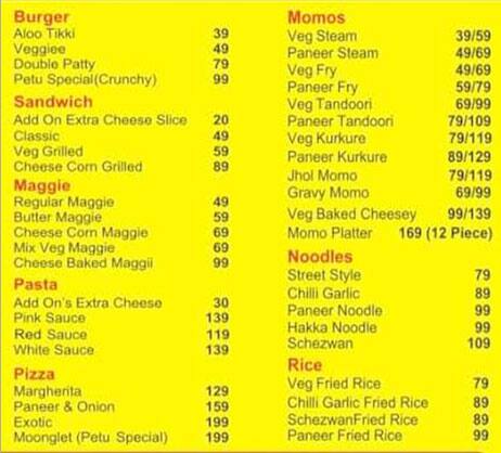 Menu of Petu Jee, Shastri Nagar, Kanpur