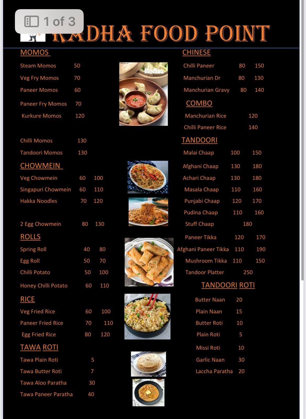 Menu of Radha Food Point, Sector 15, Gurgaon