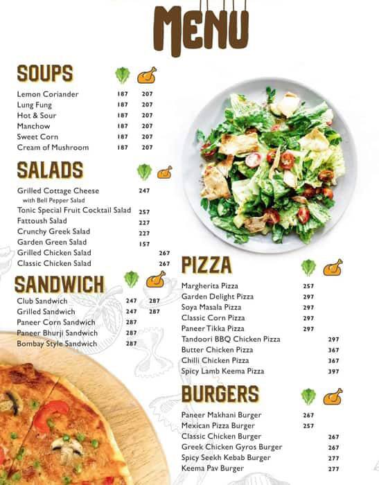 Menu of Tonic, Ballupur, Dehradun