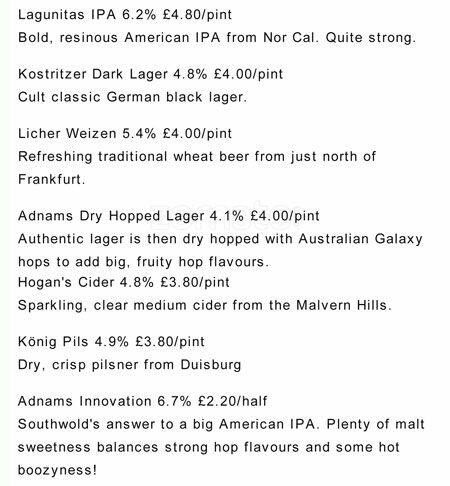 Menu at Pelt Trader pub & bar, London