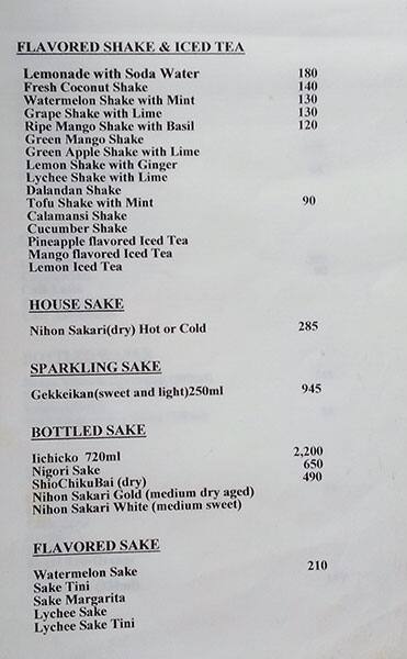 Menu at Kai restaurant, Makati, H23F+92W