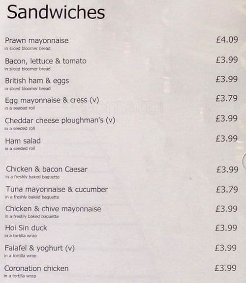 Menu at Debenhams Restaurant, Manchester, Market Street