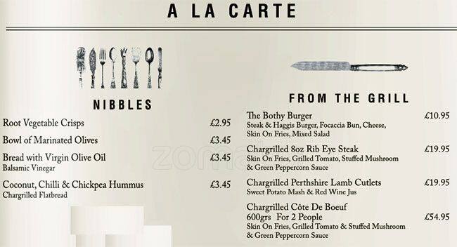 Menu at Bothy Glasgow restaurant, Glasgow