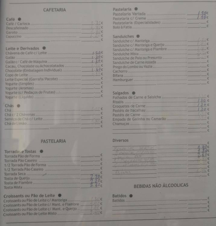 Menu at Estação de Comboios do Estoril pub & bar, Estoril