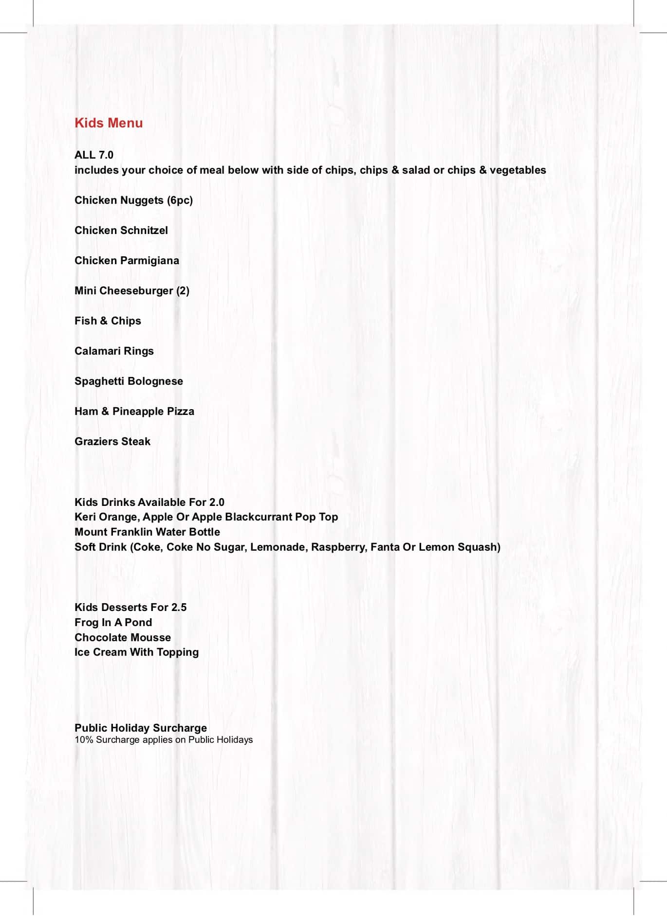 Menu at Prince Mark Hotel pub & bar, Doveton