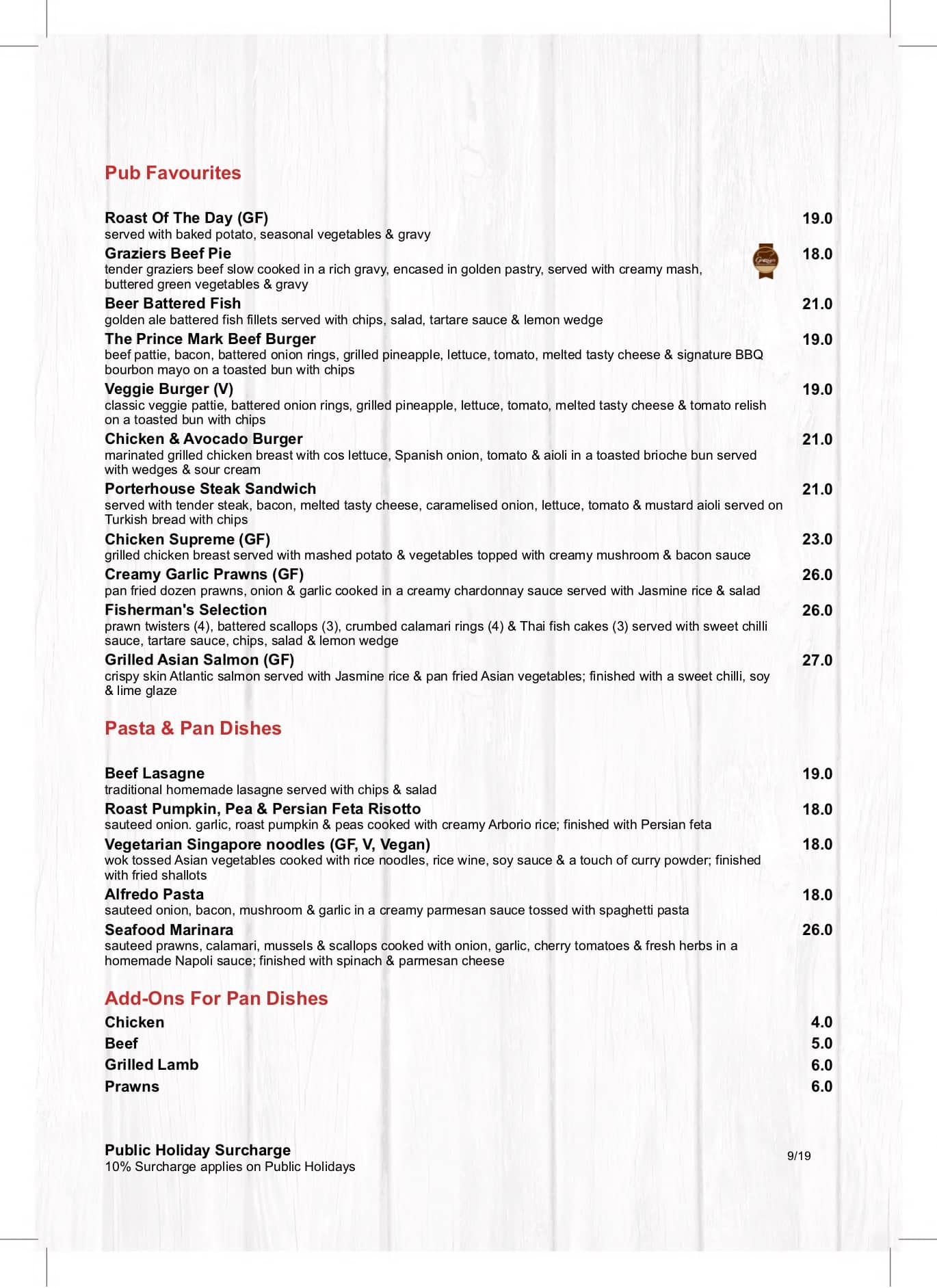 Menu at Prince Mark Hotel pub & bar, Doveton