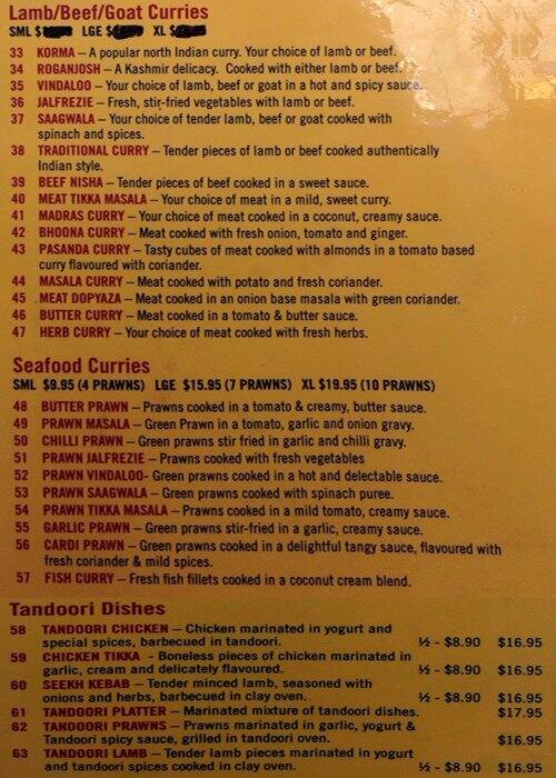 Menu at Indian Brothers fast food, Waterford West