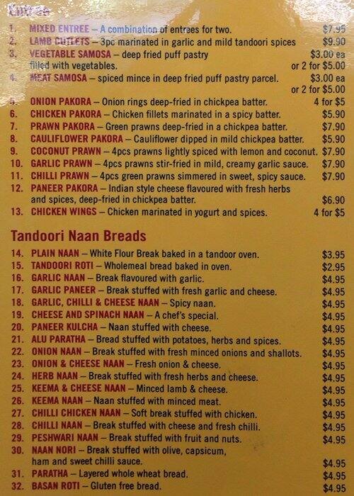 Menu at Indian Brothers fast food, Waterford West