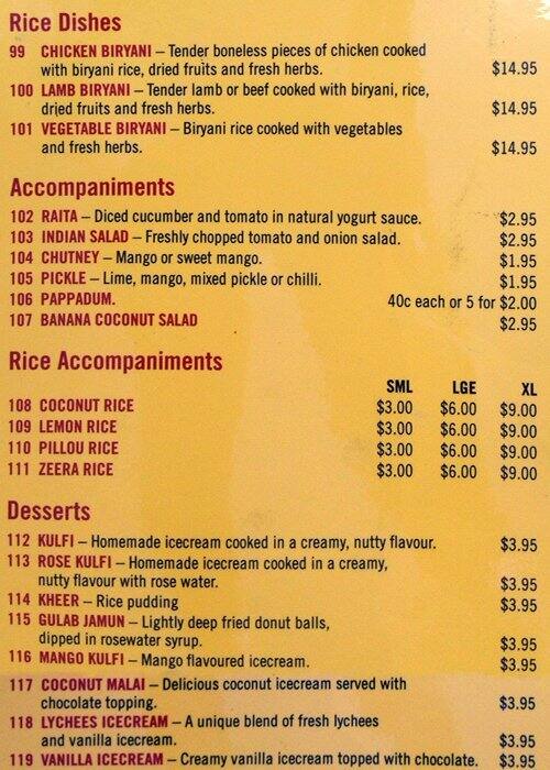 Menu at Indian Brothers fast food, Waterford West