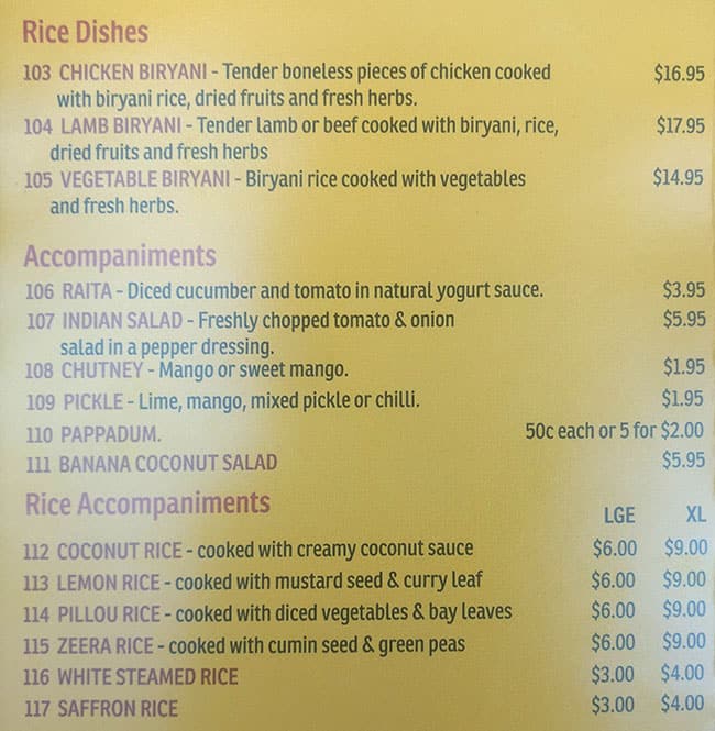 Menu at Indian Brothers restaurant, Clontarf, 1/40 Hornibrook Esplanade