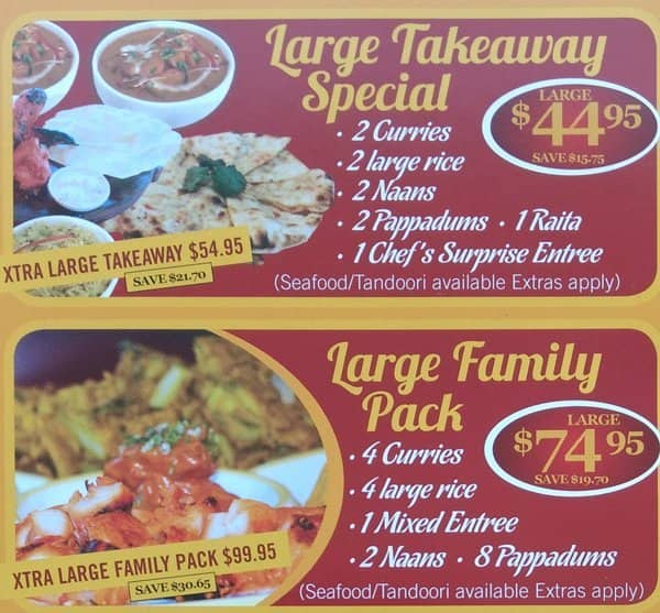 Menu at Indian Brothers restaurant, Clontarf