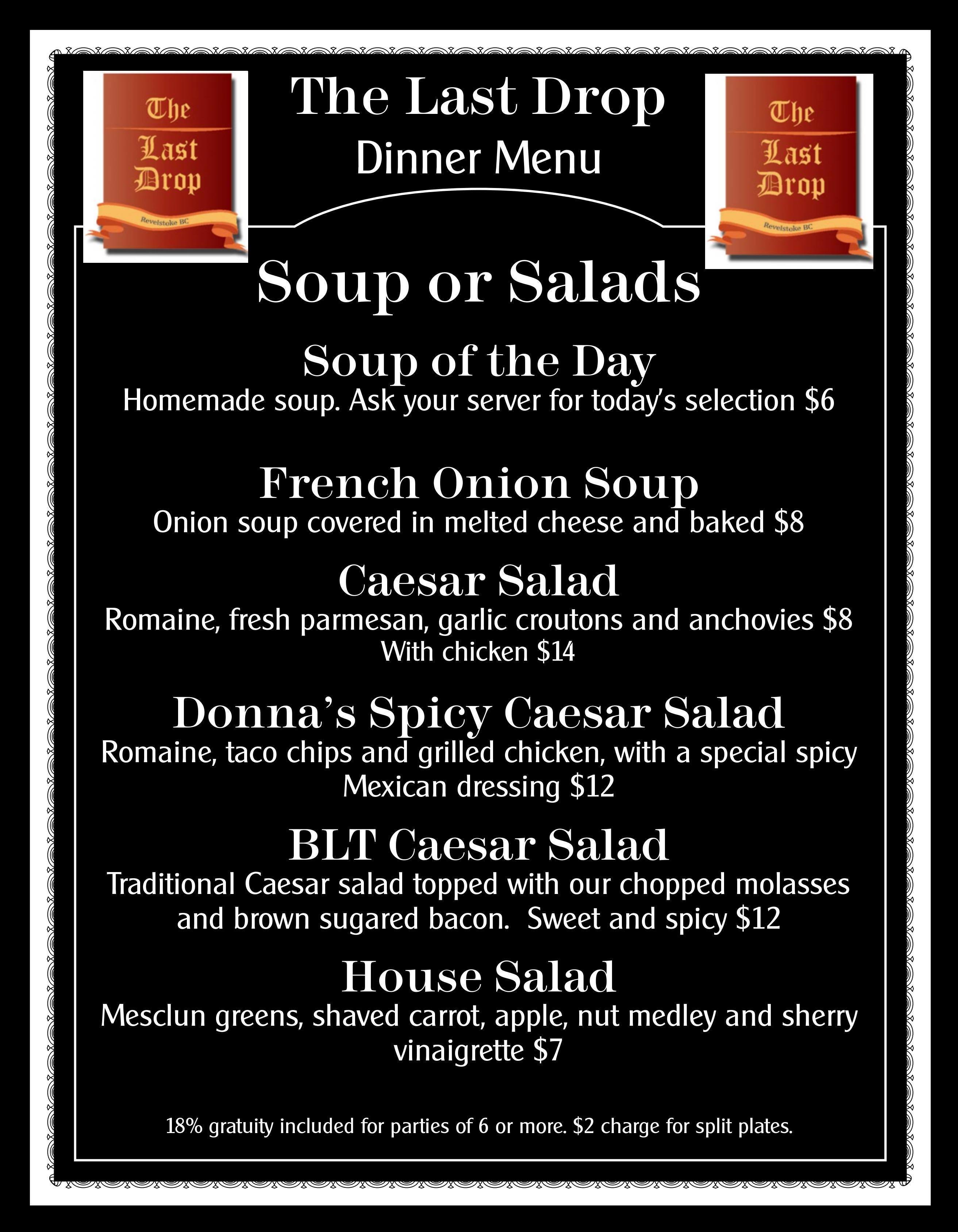 Menu at The Last Drop Pub, Revelstoke