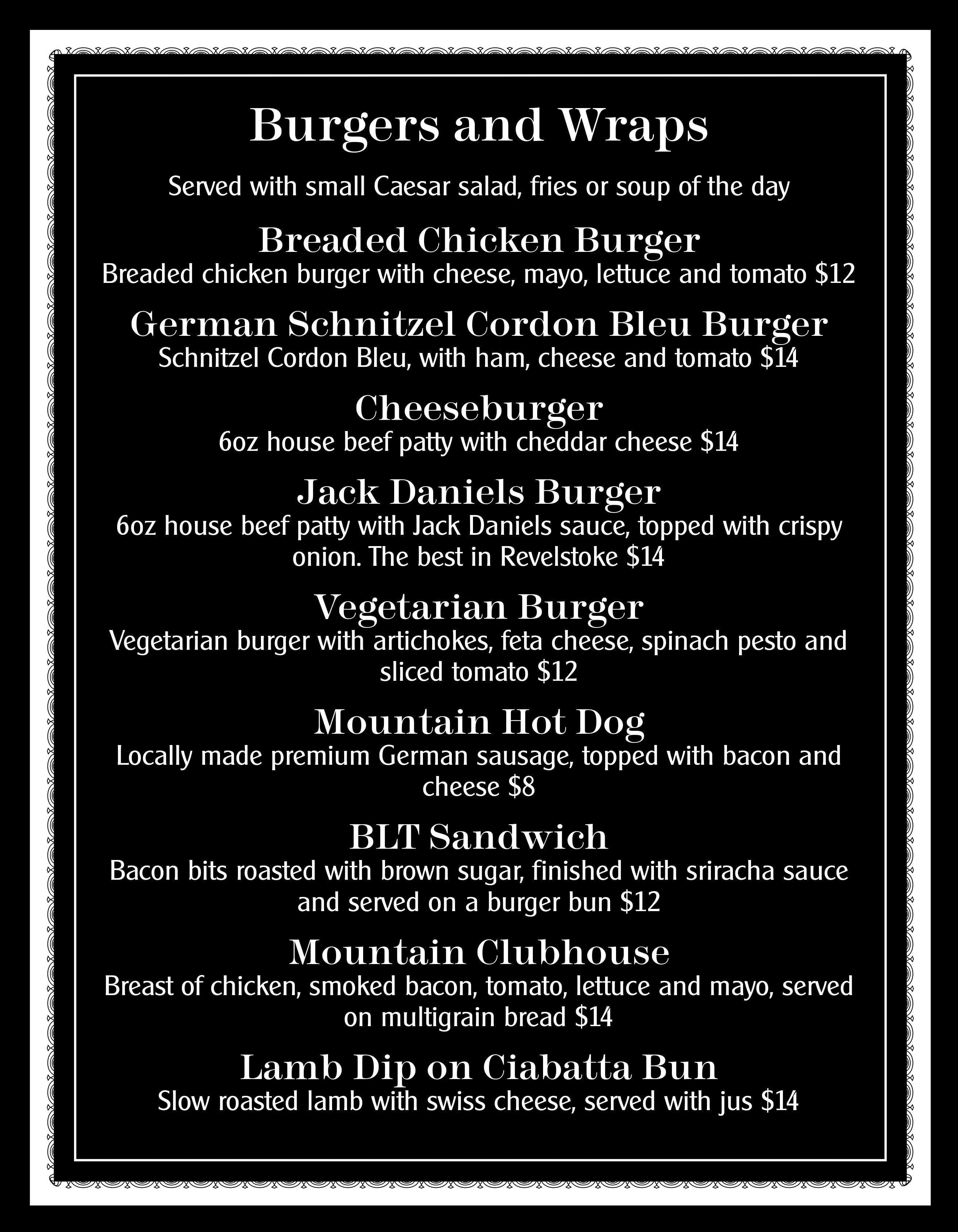 Menu at The Last Drop Pub, Revelstoke