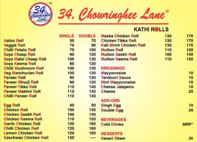 34, Chowringhee Lane Menu, Menu for 34, Chowringhee Lane, Ashok Vihar ...
