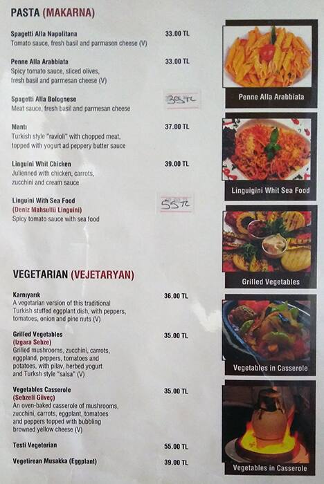 Menu at Old Hürrem Sultan Cafe Restaurant, Istanbul, Sultanahmet
