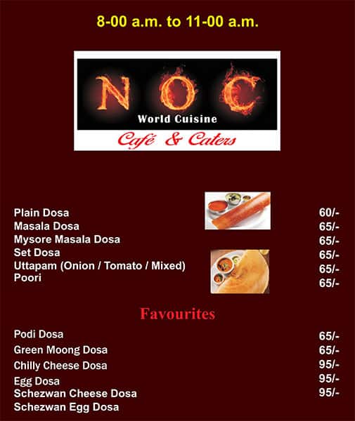 Menu at NOC Cafe, Bengaluru