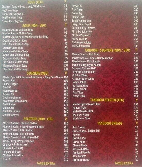 Master Chef Menu, Menu for Master Chef, GST Road, Chennai - Zomato