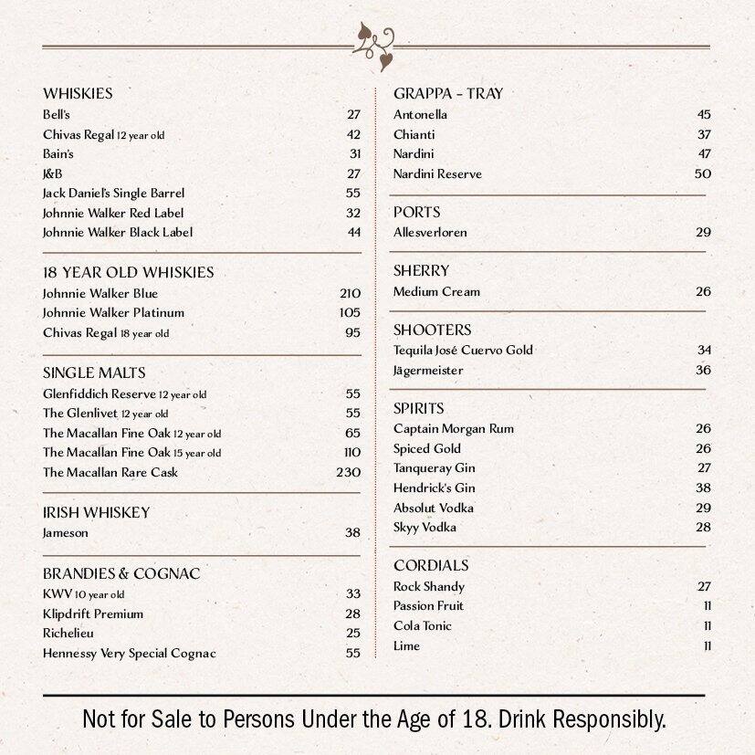 Menu au Casa Bella Ballito Junction restaurant, Ballito