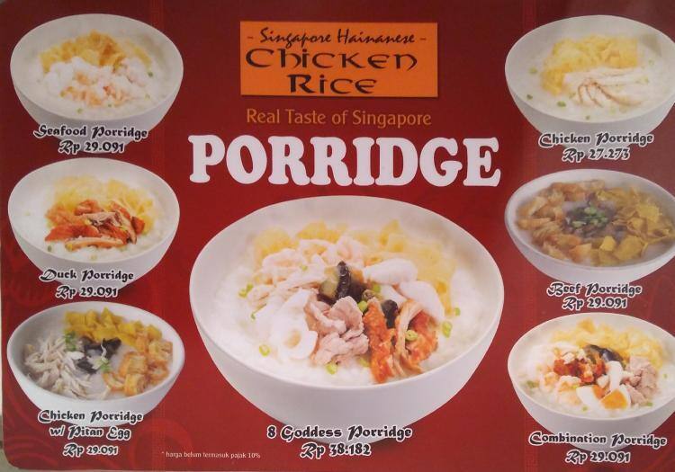 Menu at Singapore Hainanese Chicken Rice restaurant, Jakarta, Eat Factory