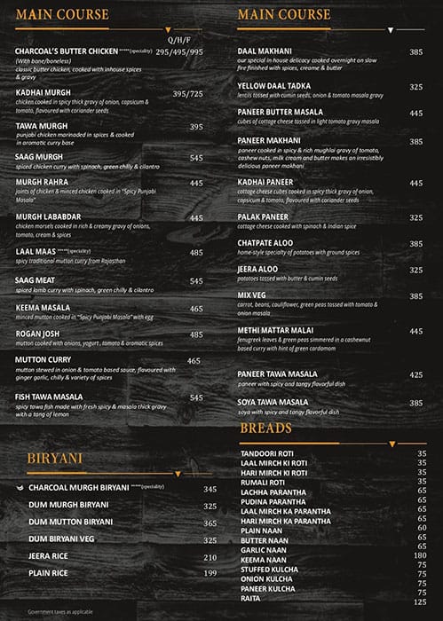 Menu at Charcoal Grill, Gurugram