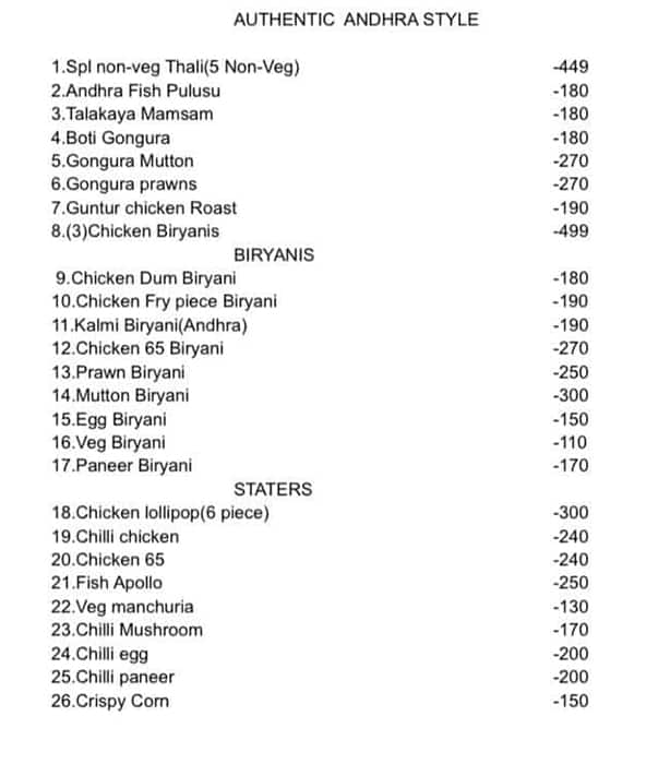 Menu at NEW ANDHRA RESTAURANT, Visakhapatnam