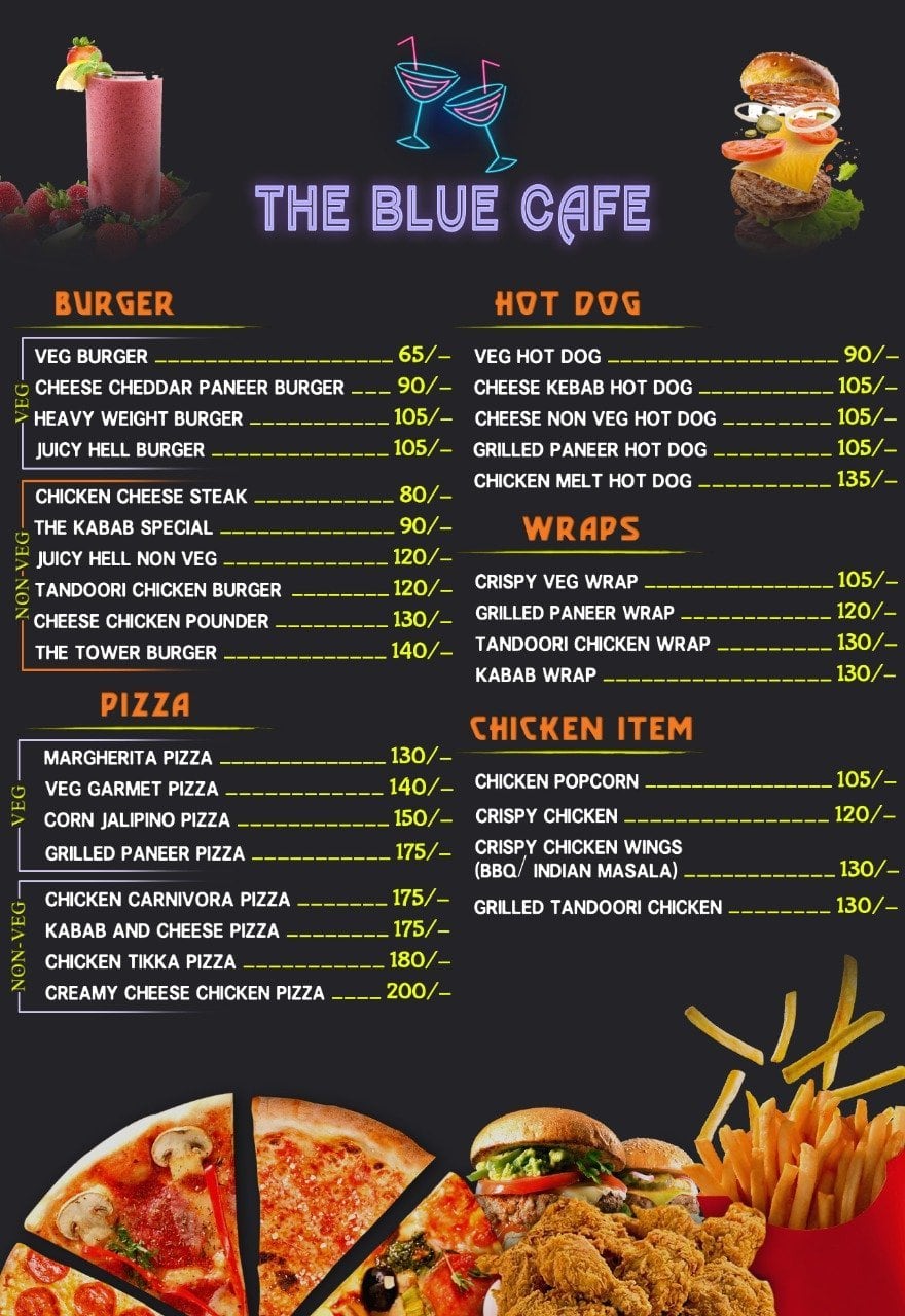 Menu at The Blue Cafe, Siliguri