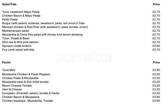 Menu at Mizuna cafe, London, 6 Charlotte St.