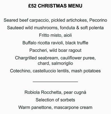 Menu at Tozi restaurant, London