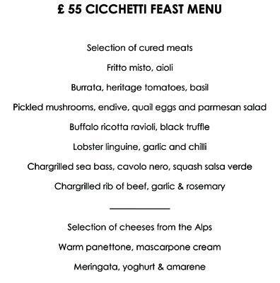 Menu at Tozi restaurant, London