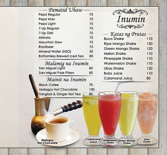 Menu at Mangan restaurant, Quezon City, Ortigas Ave
