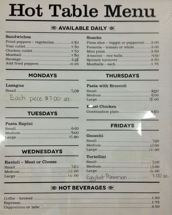 Menu at North Pole Bakery, Toronto