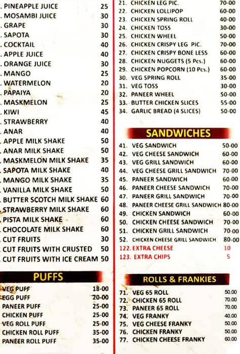 Menu at Tipsy Topsy Bakers, Hyderabad, CCPW+QRR
