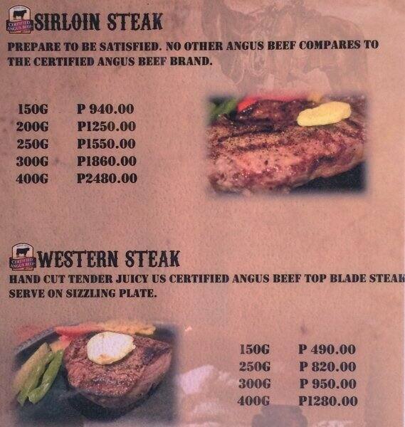 Menu at Western Steak House steakhouse, Lapu-Lapu City