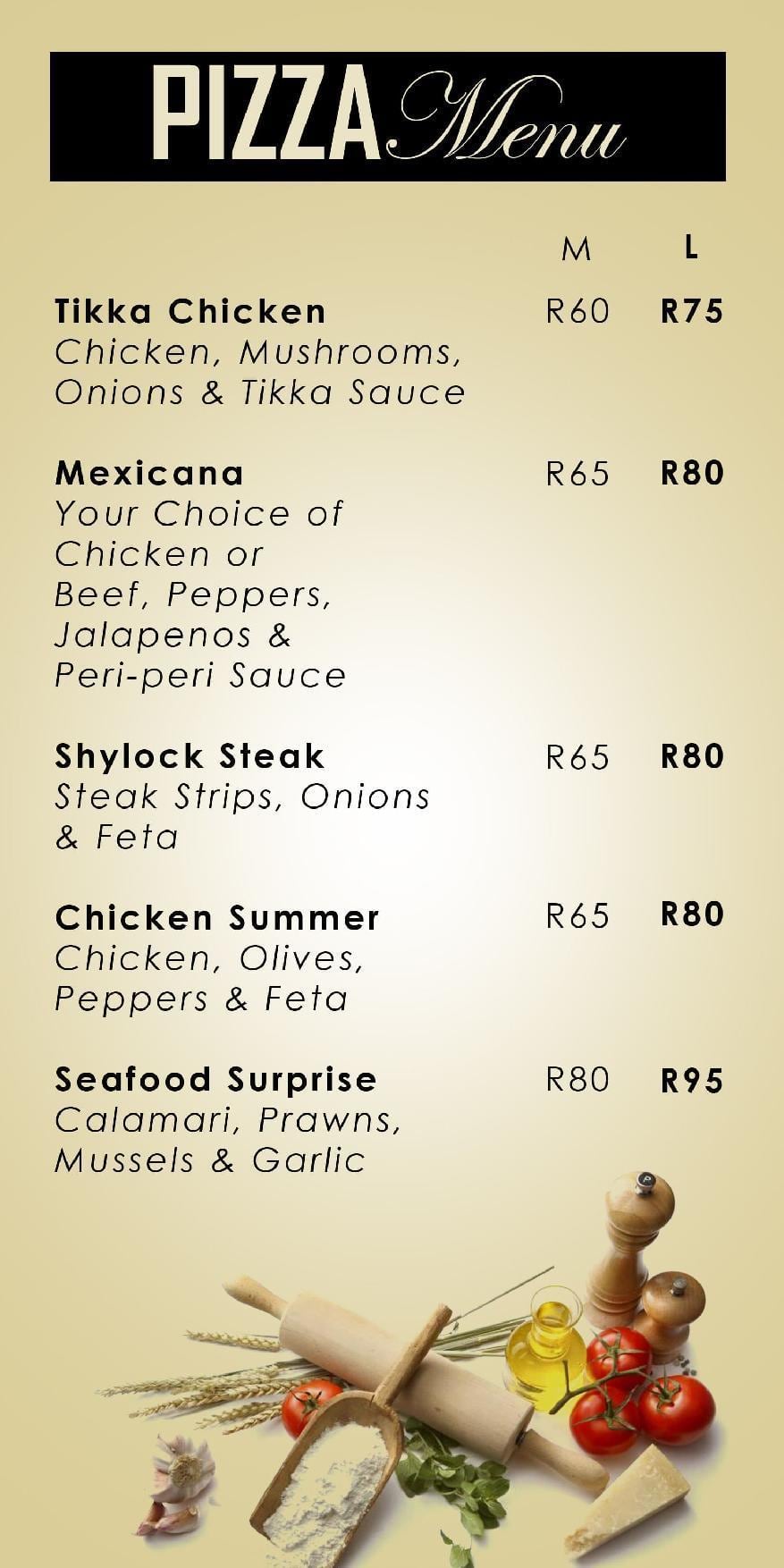 Menu at Vacca Matta cafe, Durban