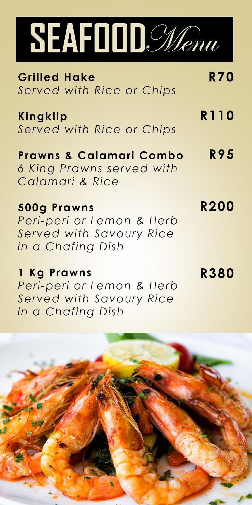 Menu at Vacca Matta cafe, Durban